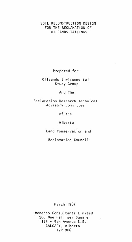 Soil Reconstruction Design for Reclamation of Oil Sand Tailings ...