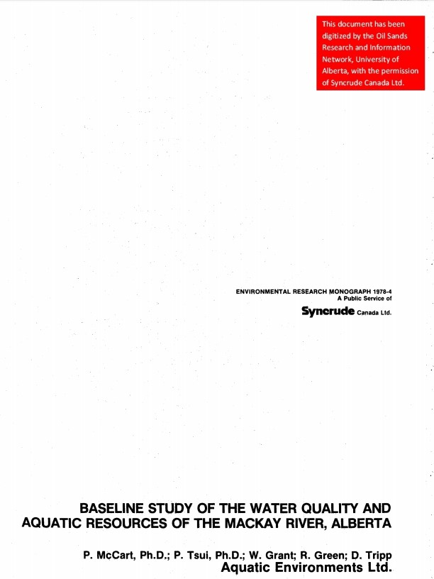 Baseline Study of the Water Quality and Aquatic Resources of the MacKay ...