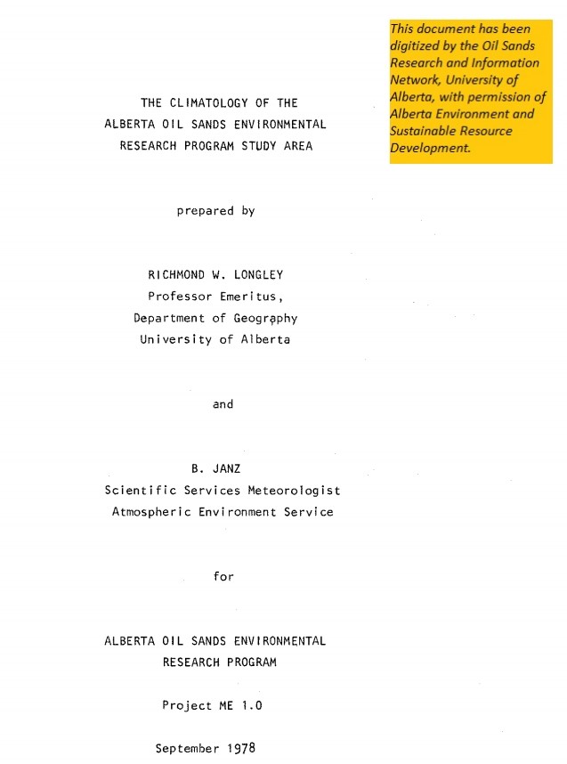 The Climatology of the Alberta Oil Sands Environmental Research Program ...