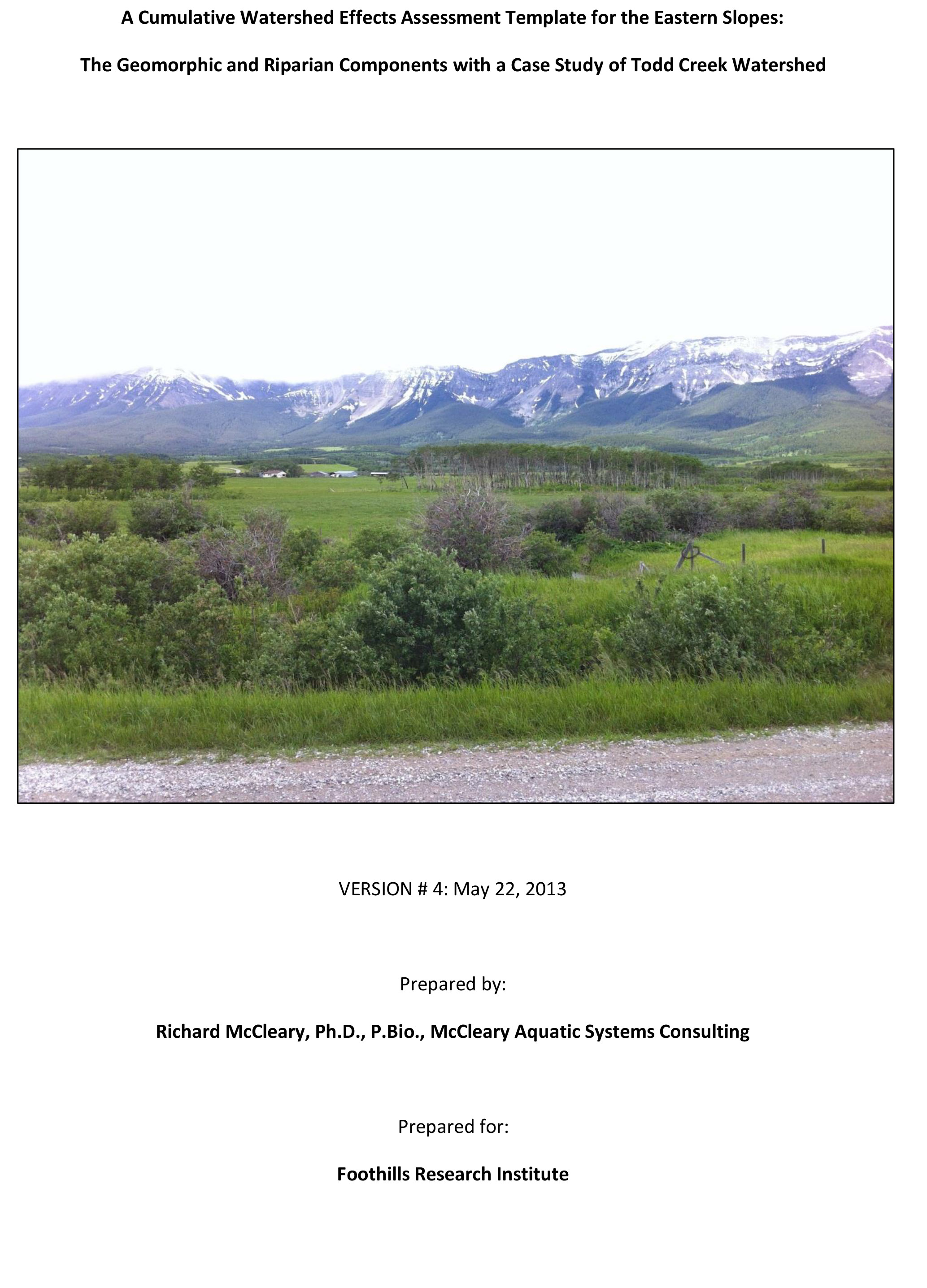 A Cumulative Watershed Effects Assessment Template for the Eastern ...