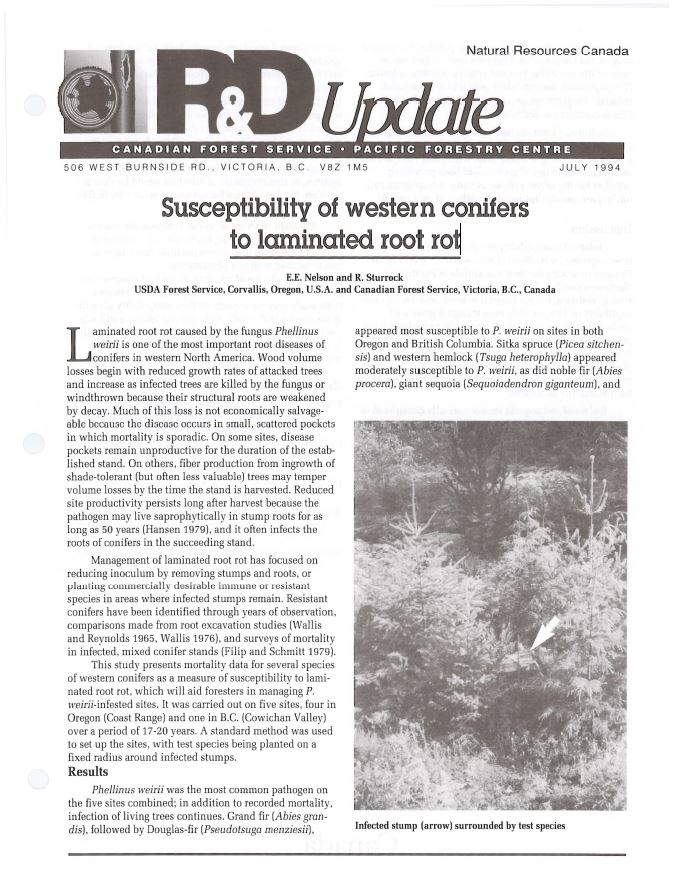 Susceptibility of Western Conifers to Laminated Root Rot | Canadian ...