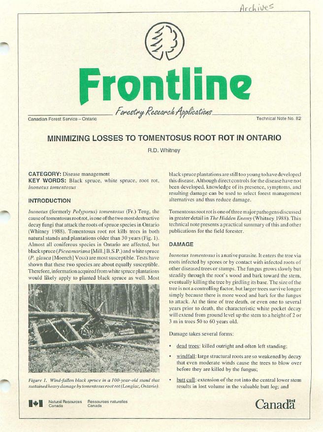 Minimizing Losses to Tomentosus Root Rot in Ontario | Canadian ...