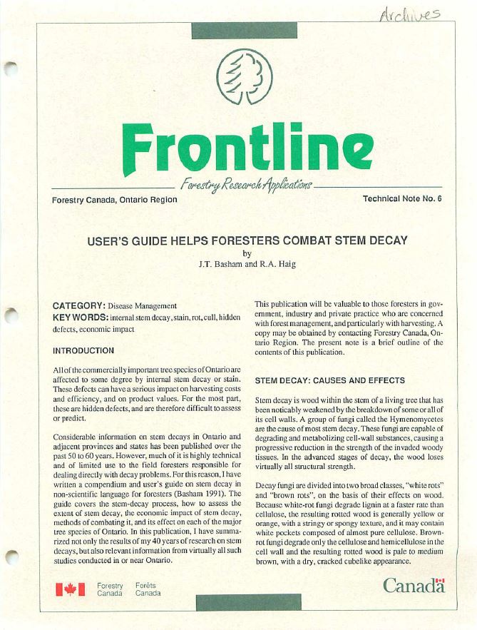 User's Guide Helps Foresters Combat Stem Decay | Canadian Conservation ...